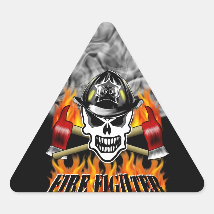 Firefighter Skull 2 and Flaming Axes Triangle Sticker | Zazzle