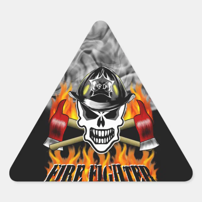 Firefighter Skull 2 and Flaming Axes Triangle Sticker | Zazzle