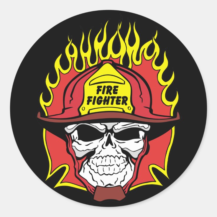 Firefighter Skull Classic Round Sticker | Zazzle