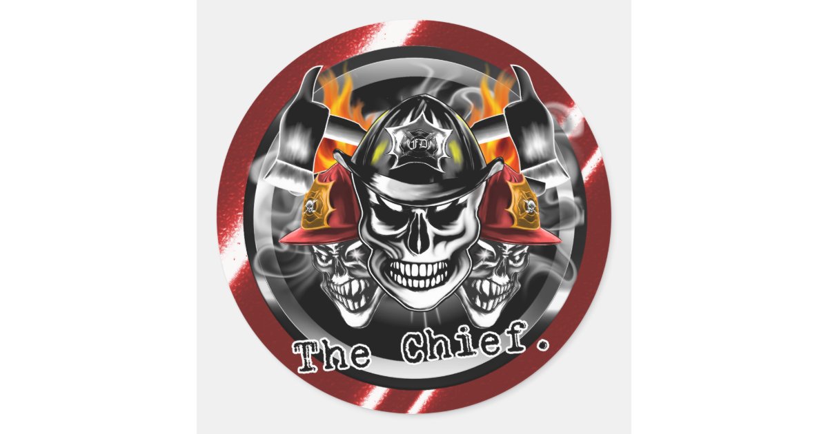 Firefighter Skulls: The Chief. Classic Round Sticker | Zazzle