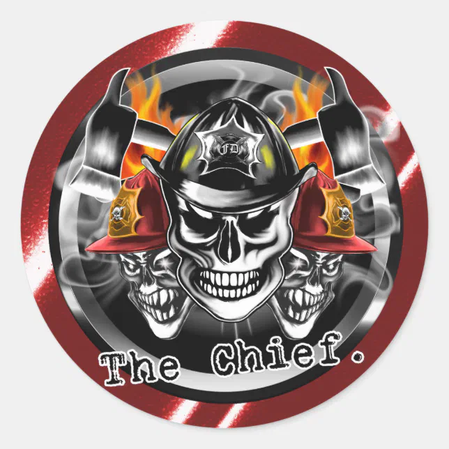 Firefighter Skulls: The Chief. Classic Round Sticker | Zazzle