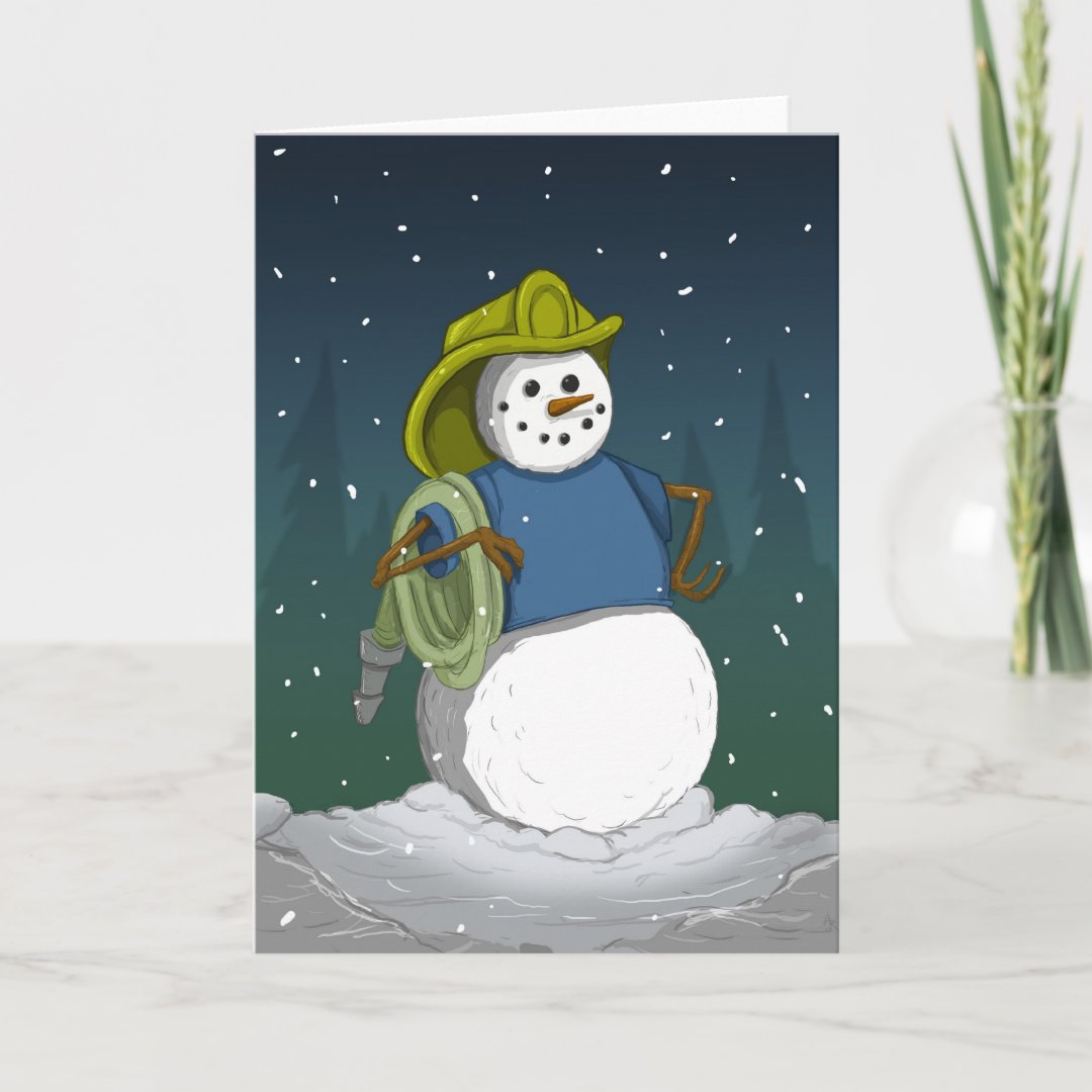 Firefighter Snowman Holiday Card | Zazzle