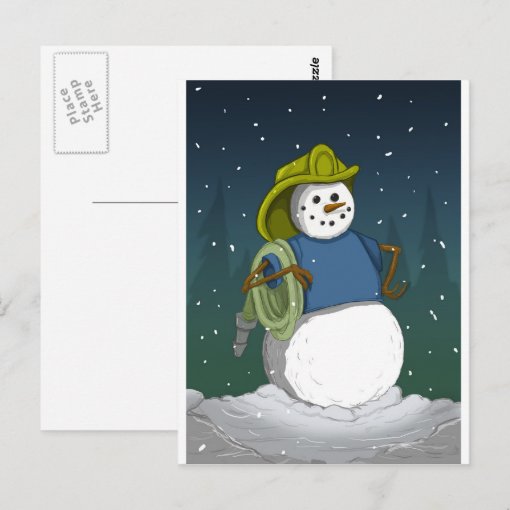 Firefighter Snowman Postcard | Zazzle