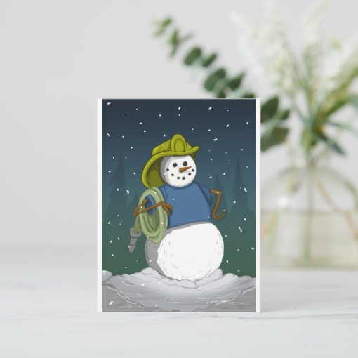 Firefighter Snowman Postcard | Zazzle