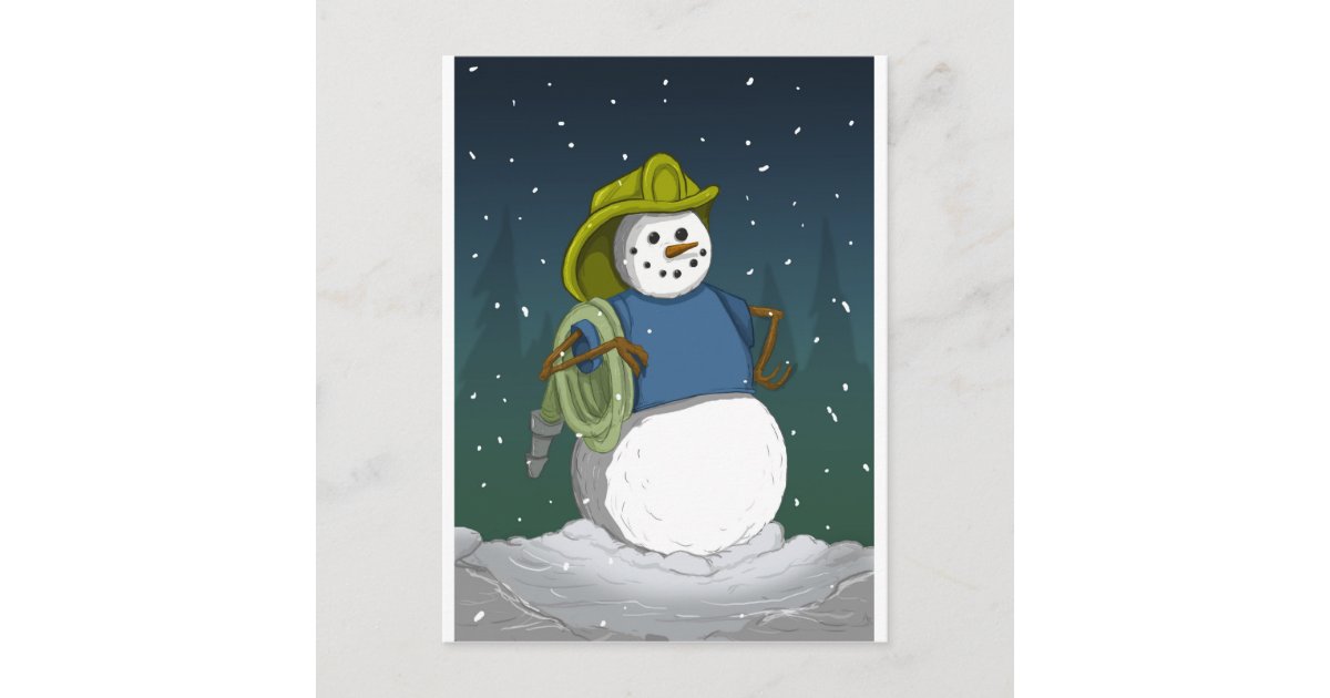 Firefighter Snowman Postcard | Zazzle