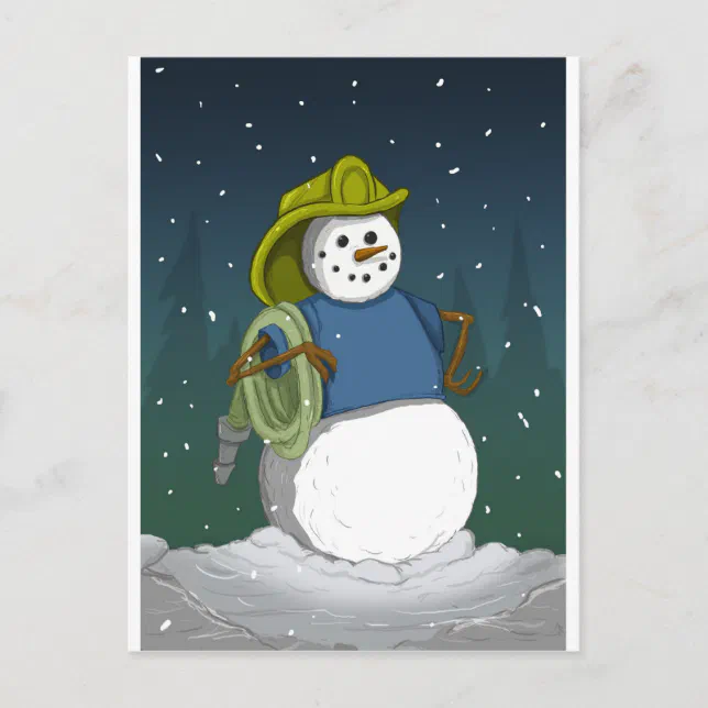 Firefighter Snowman Postcard | Zazzle