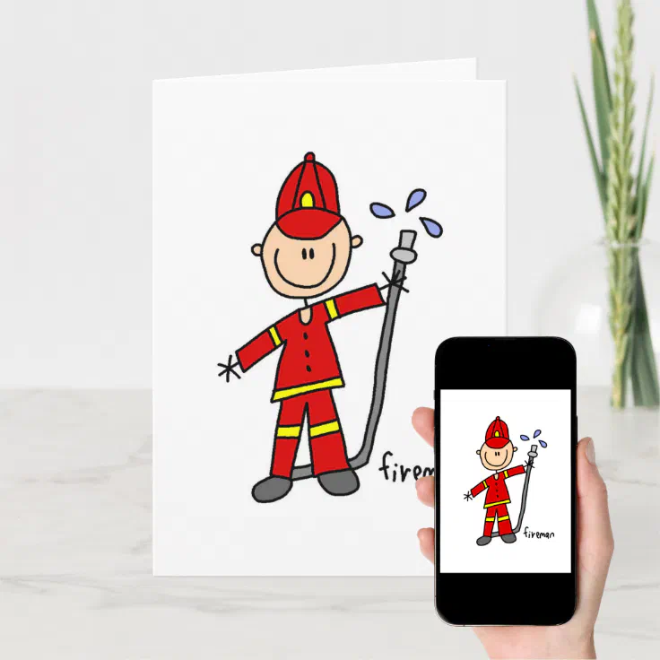 Firefighter Stick Figure Card | Zazzle