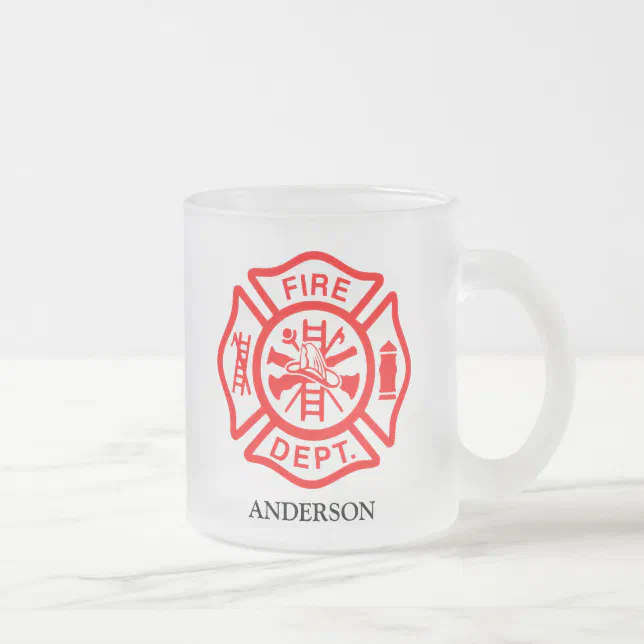 Firefighter Symbol Fireman Logo Custom Name Frosted Glass Coffee Mug ...