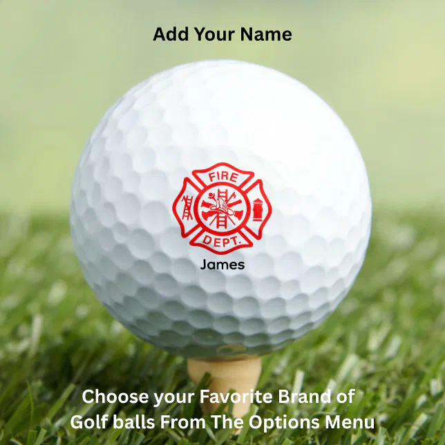 Firefighter Symbol Fireman Logo Custom Name Golf Balls | Zazzle