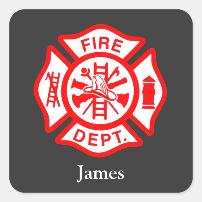 Firefighter Symbol Fireman Logo Custom Name Square Sticker | Zazzle