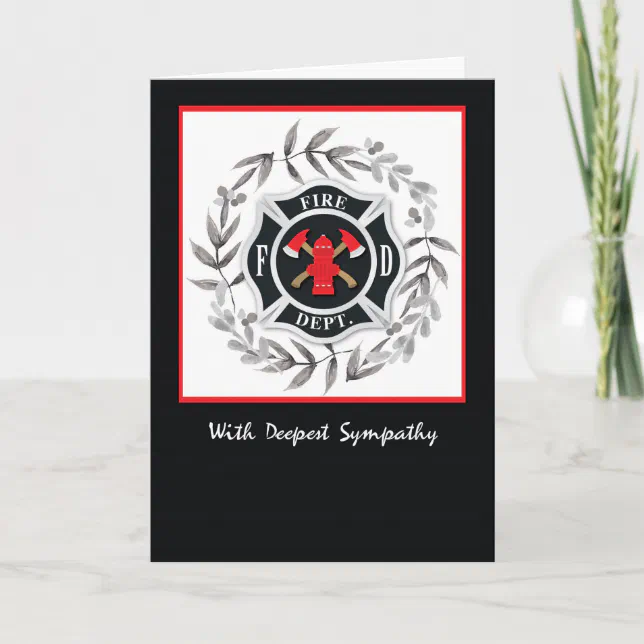 Firefighter Sympathy Black Wreath Card | Zazzle