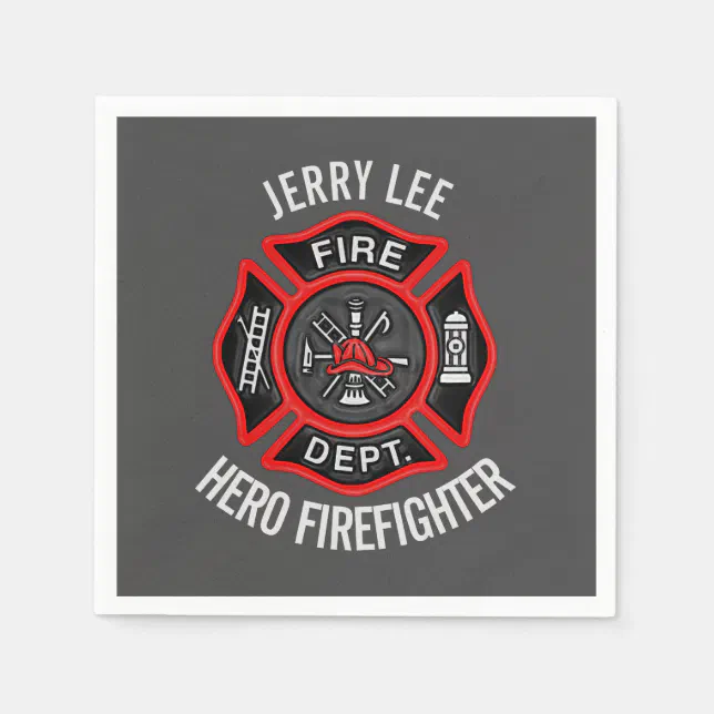 Firefighter Text Name Personalized Paper Napkins | Zazzle