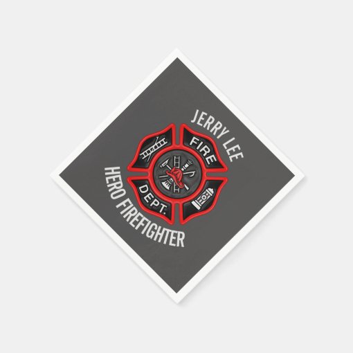 Firefighter Text Name Personalized Paper Napkins | Zazzle