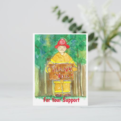 Firefighter Thank You For Your Support Postcard | Zazzle