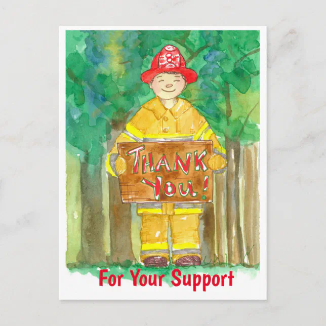 Firefighter Thank You For Your Support Postcard | Zazzle