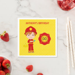 Firefighter themed Birthday Party personalized Paper Napkins | Zazzle