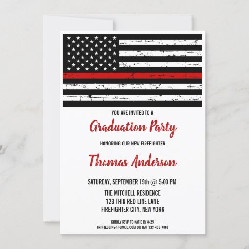 Firefighter Thin Red Line Fire Academy Graduation Invitation | Zazzle