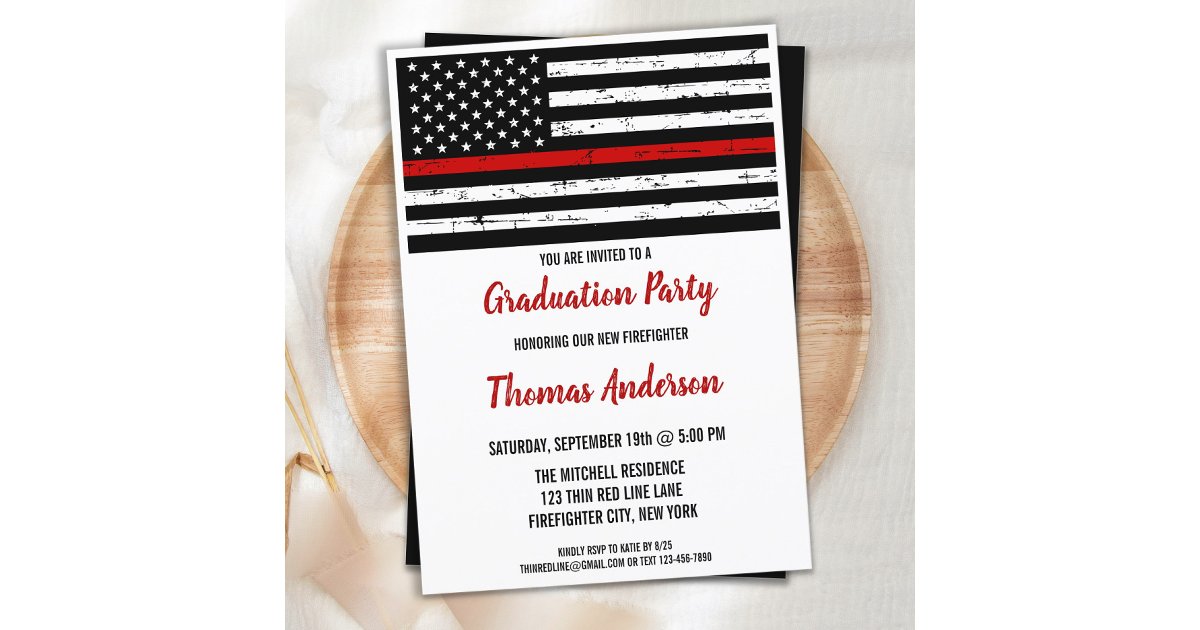 Firefighter Thin Red Line Fire Academy Graduation Invitation | Zazzle