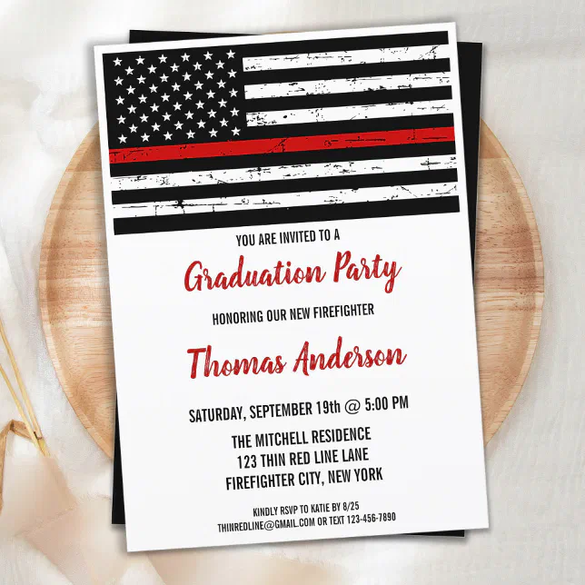 Firefighter Thin Red Line Fire Academy Graduation Invitation | Zazzle