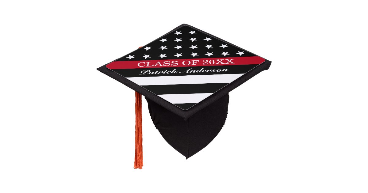 Firefighter Thin Red Line Flag With Name Graduation Cap Topper | Zazzle