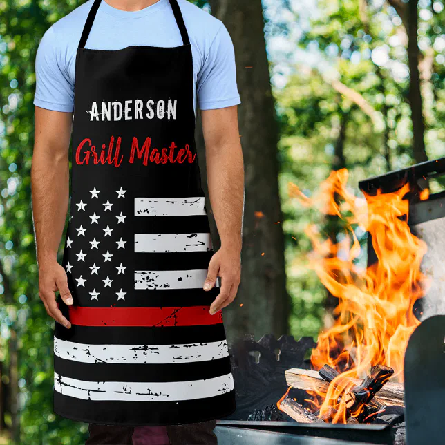 Firefighter Thin Red Line Grill Master BBQ Apron | Zazzle