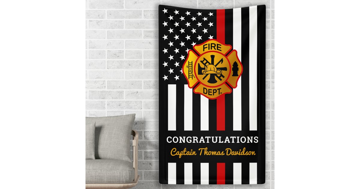 Firefighter Thin Red Line Maltese Cross Retirement Banner | Zazzle
