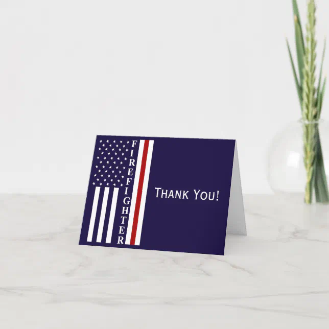 Firefighter Thin Red Line Thank You Card | Zazzle