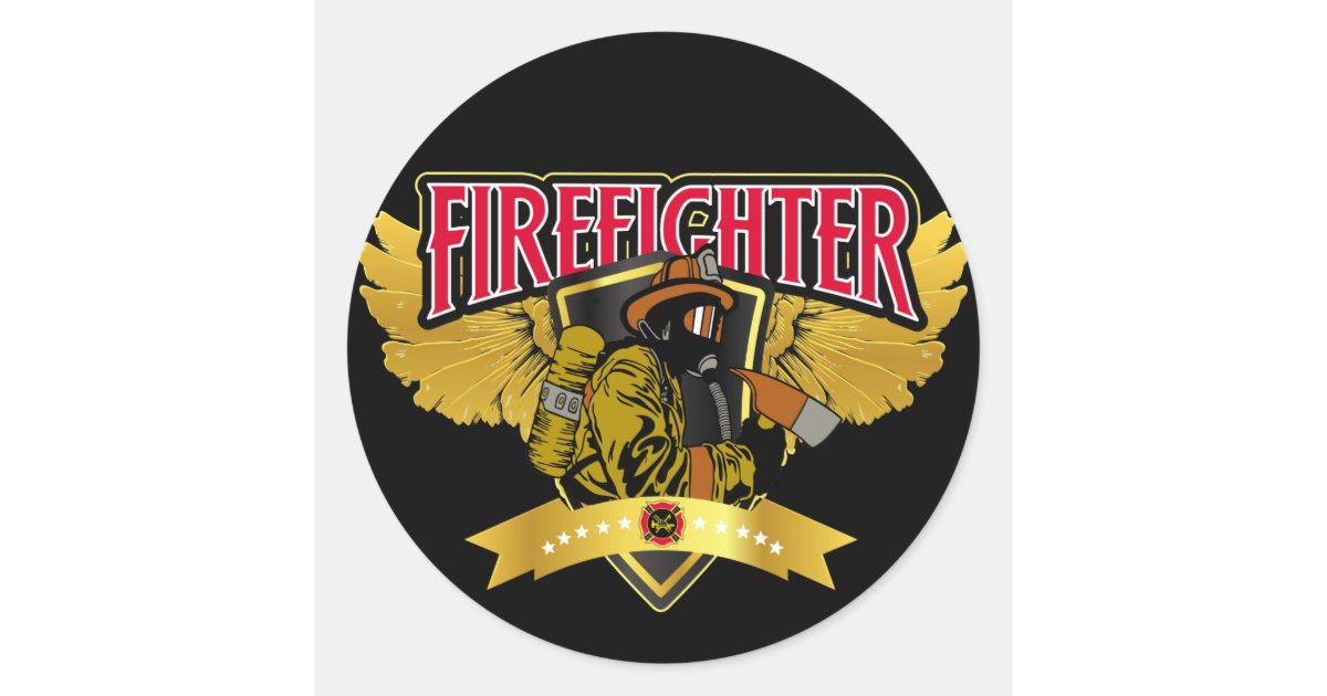 Firefighter Wings Classic Round Sticker | Zazzle