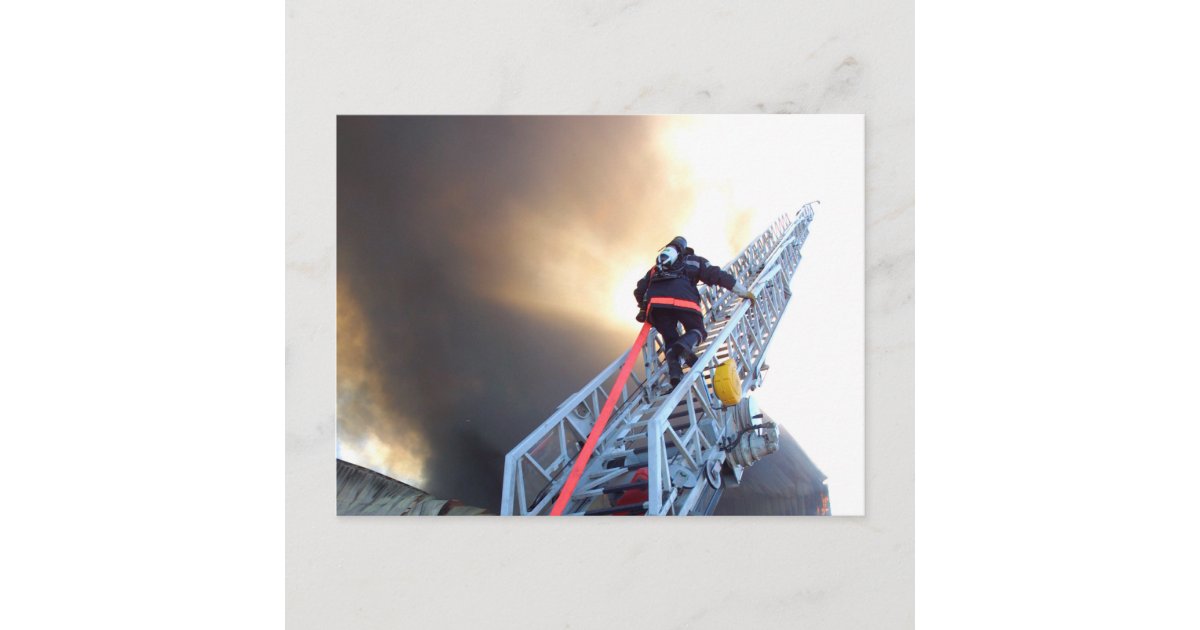 Firefighters Climbing Ladder Postcard | Zazzle