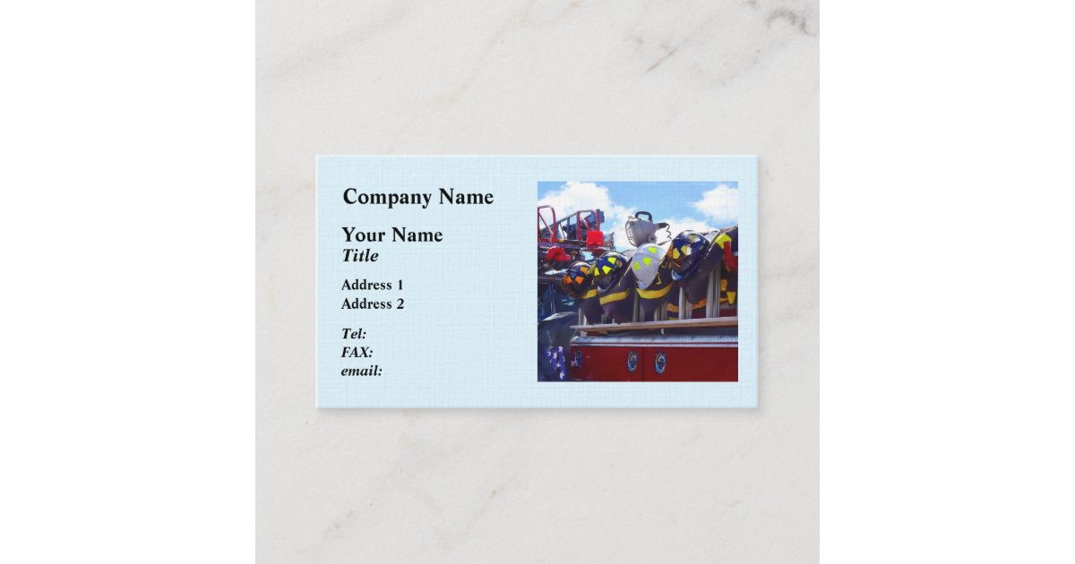 Firefighters - Helmet on Fire Truck Business Card | Zazzle