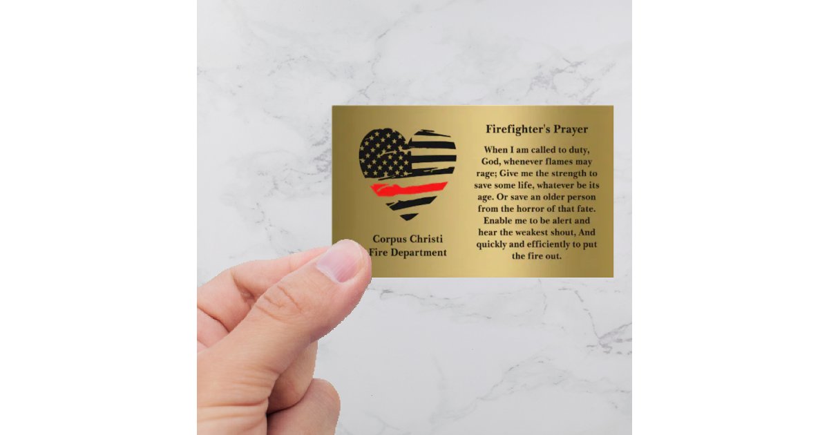 Firefighter's Prayer on Gold Background Business Card | Zazzle