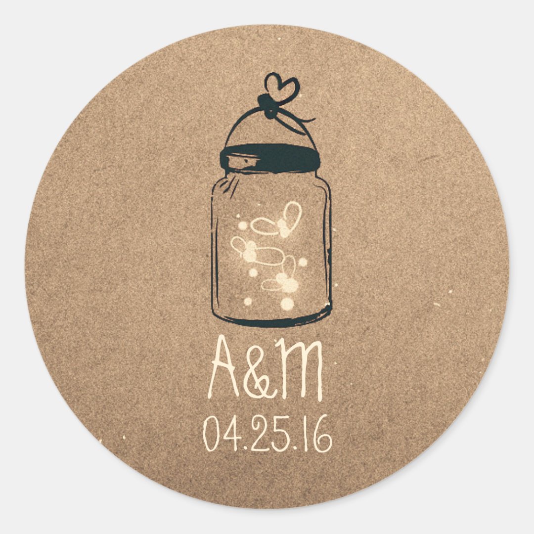 fireflies mason jar rustic classic round sticker | Zazzle