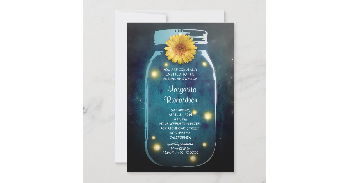 Fireflies & Mason Jar Whimsical Bridal Shower Invitation | Zazzle