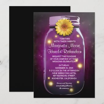 Fireflies & Purple Mason Jar Whimsical Wedding Invitation | Zazzle