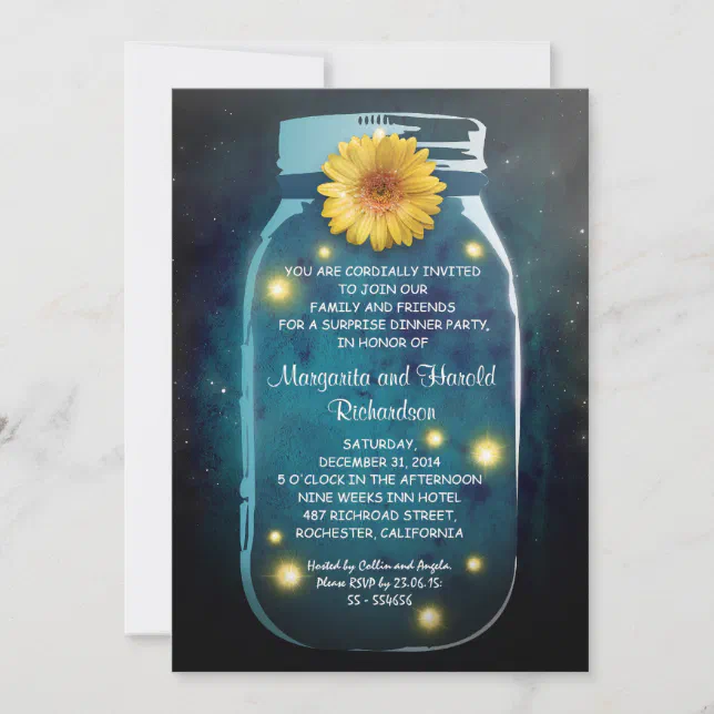 Fireflies & Rustic Mason Jar Whimsical Anniversary Invitation | Zazzle