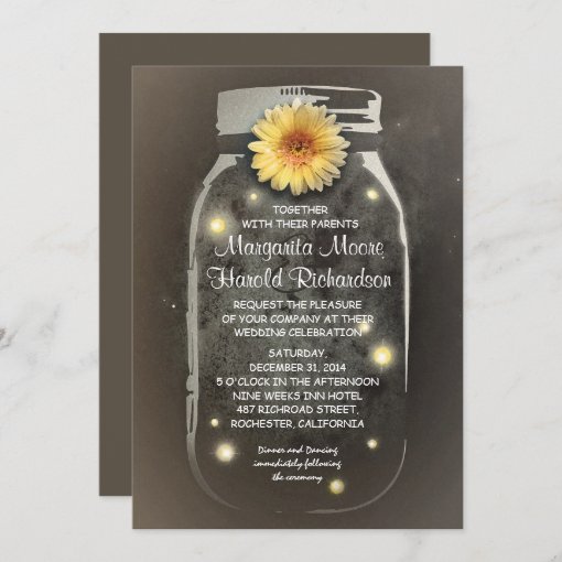 Fireflies & Rustic Mason Jar Whimsical Wedding Invitation | Zazzle