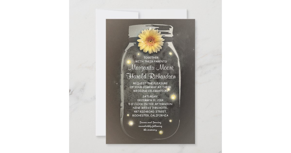 Fireflies & Rustic Mason Jar Whimsical Wedding Invitation | Zazzle