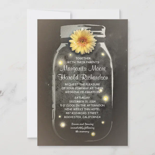 Fireflies & Rustic Mason Jar Whimsical Wedding Invitation | Zazzle