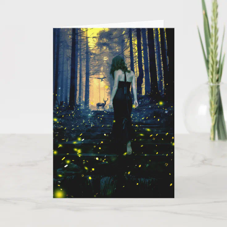 FIREFLIES & WOMAN ART BIRTHDAY CARD FOR HER | Zazzle