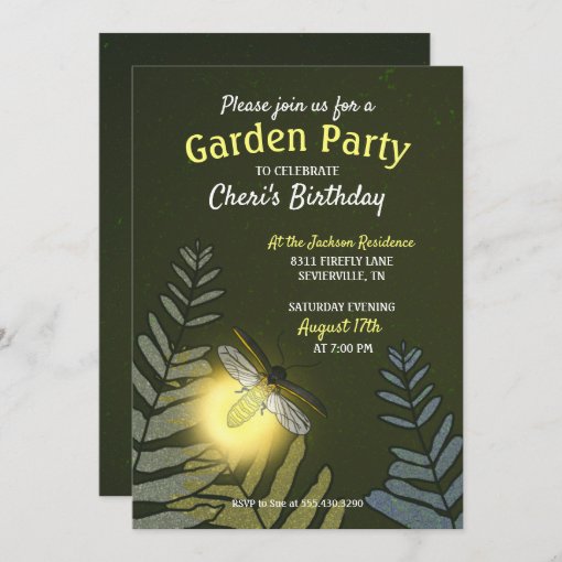Firefly Birthday Garden Party Invitation | Zazzle