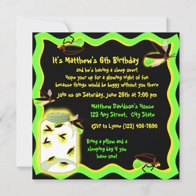 Firefly Frolic Birthday Invitation | Zazzle