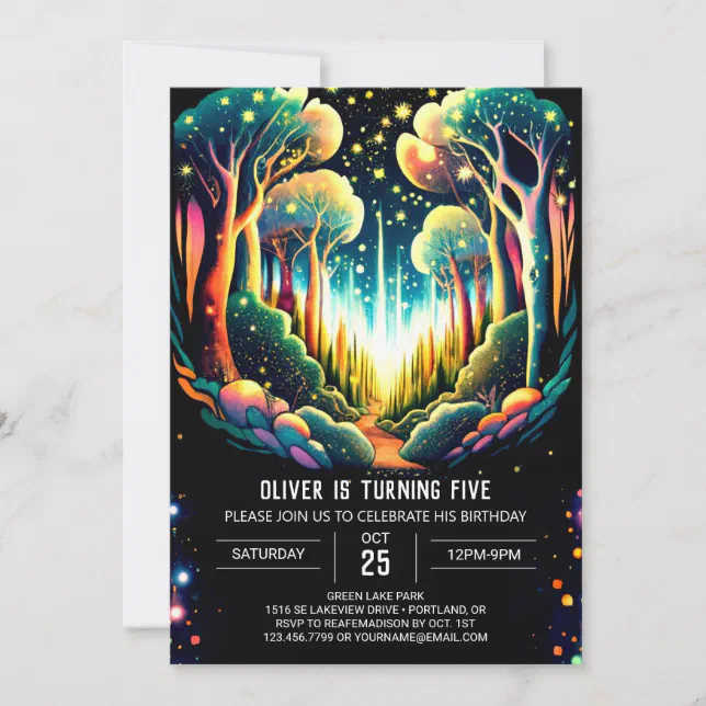 Firefly Glows Forest Birthday Invitation | Zazzle