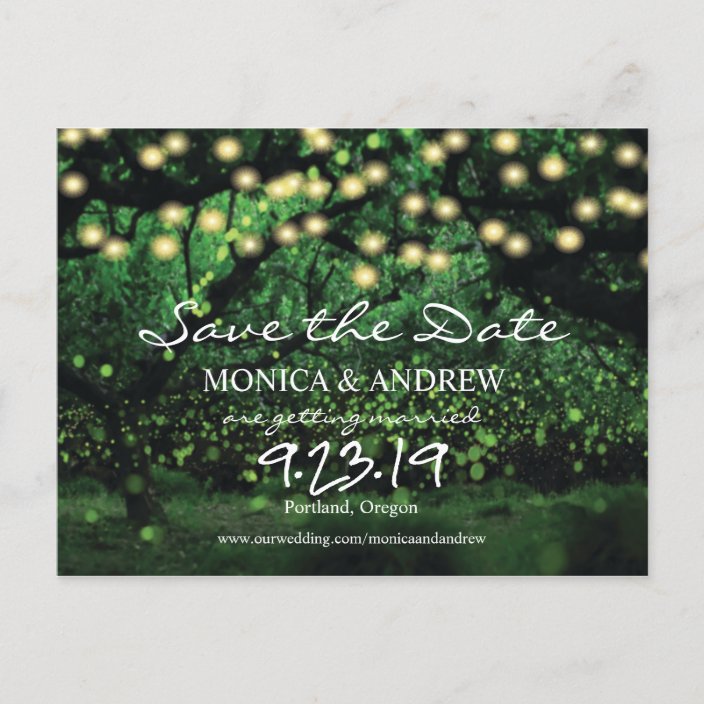 Firefly Lights Forest Save the Date Postcard | Zazzle.com