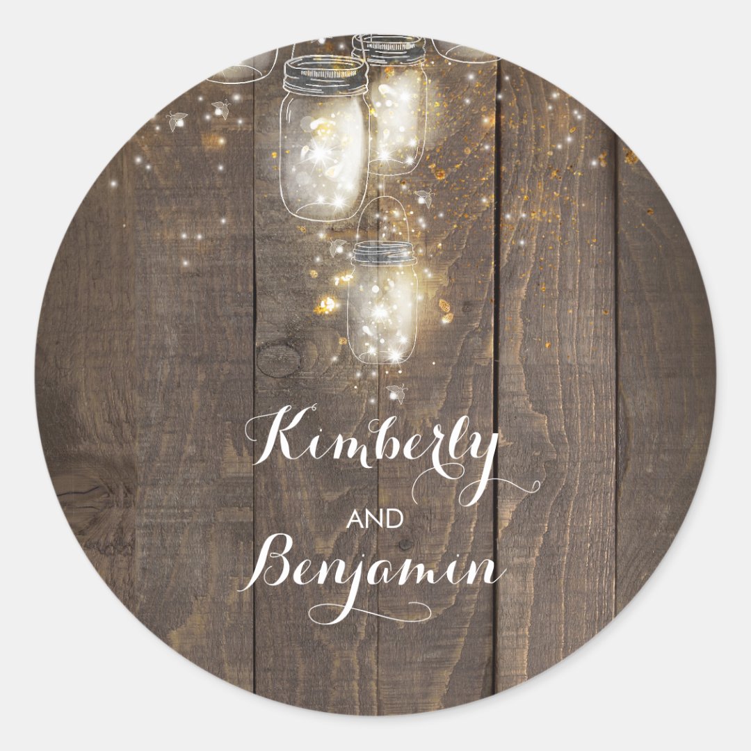 Firefly Lights Mason Jars Rustic Wedding Classic Round Sticker | Zazzle