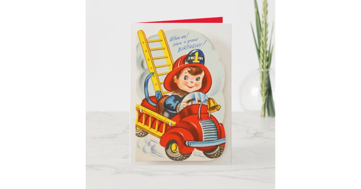 Fireman 1940s Vintage Birthday Card | Zazzle