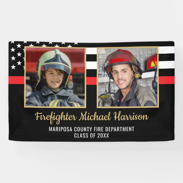 Fireman Fire Academy Graduation Firefighter Photo Banner | Zazzle