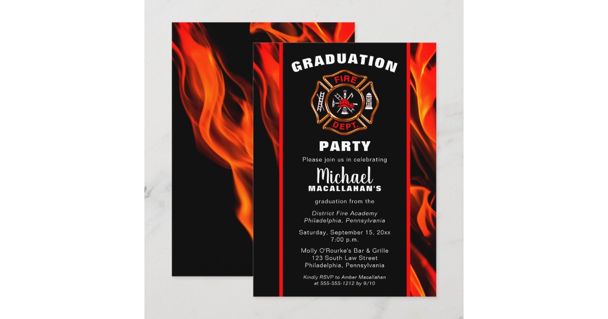 Fireman Fire Badge Firefighter Graduation Party Invitation | Zazzle