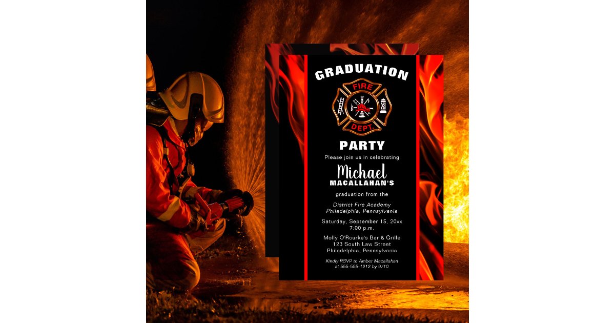 Fireman Fire Badge Firefighter Graduation Party Invitation | Zazzle