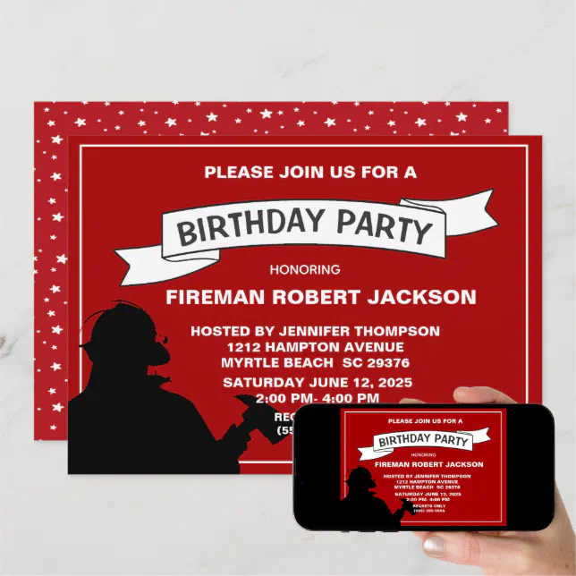 Fireman/Fire Chief Birthday Party Invitation | Zazzle