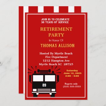 Fireman/Fire Chief Retirement Invitation | Zazzle